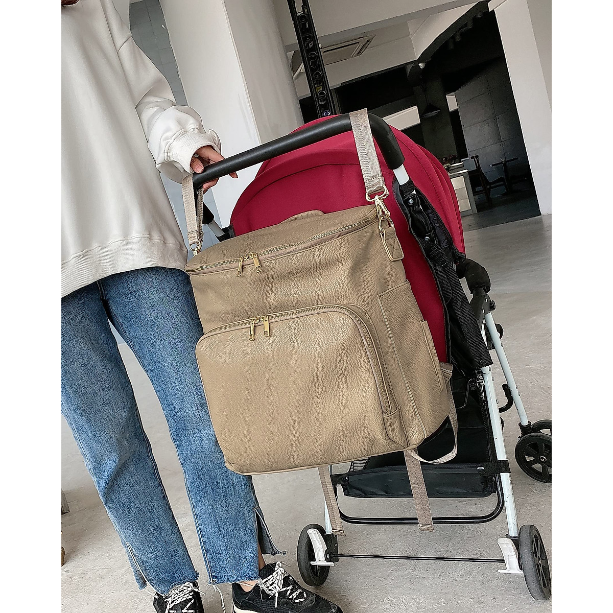 LULUPAK Diaper Bag 6-in-1 Backpack with USB (Beige)