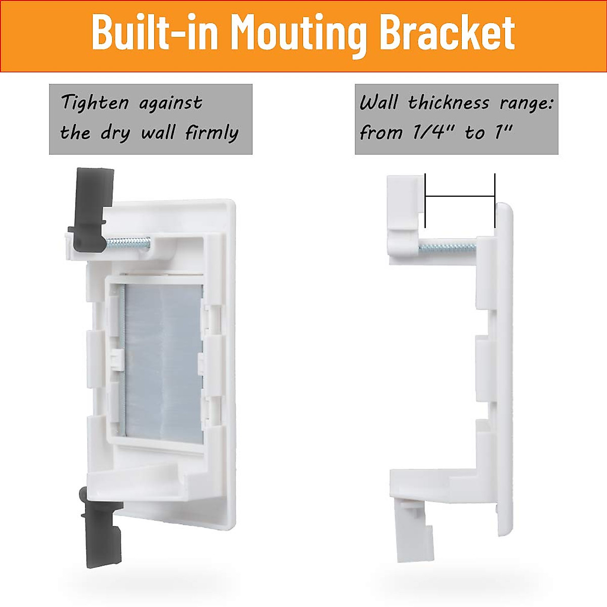 Wi4You Brush Wall Plate Built-in 1 Gang Low Voltage Mounting Bracket Large-Cut Cable Wall Plate Pass Through for Low Voltage Cables of Audio Video HDMI HDTV Home Theater White 2 Pack Cable Hider