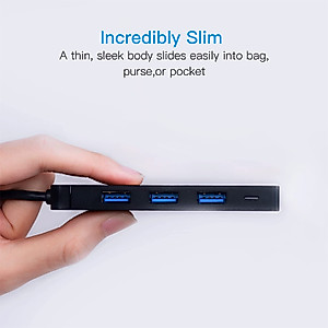 VENTION USB 3.0 Hub, 4 Ports USB Hub Ultra-Slim Data USB Hub 0.5FT Extended Cable [Charging Supported], Compatible with MacBook, Laptop, Surface Pro, PS4, PC, Flash Drive, Mobile HDD (0.15m/0.5ft)