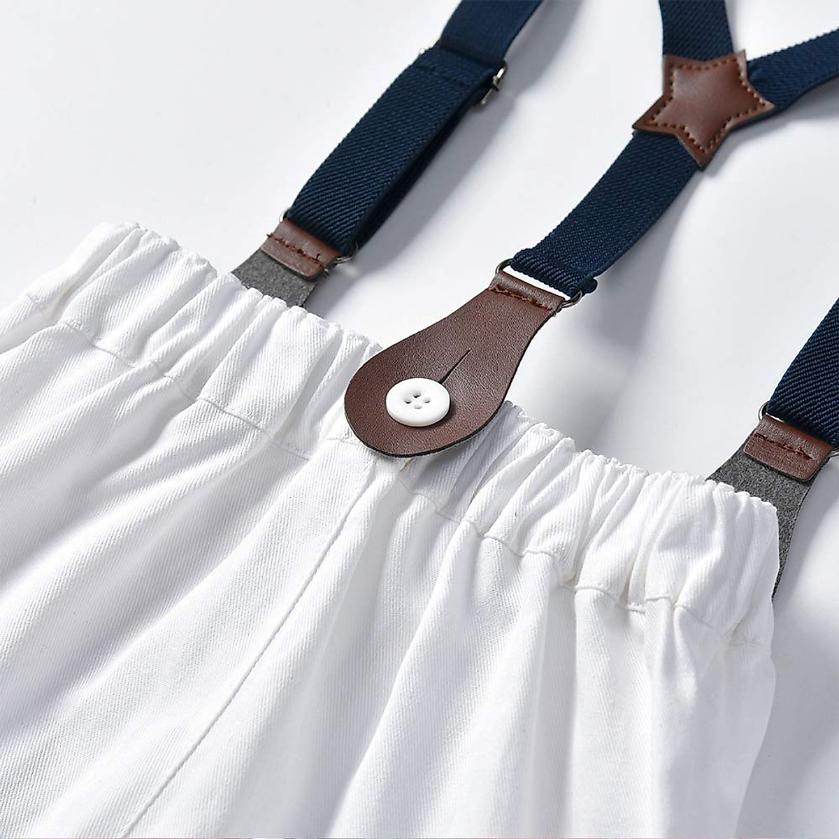 Moyikiss Studio Baby Boys Gentleman Outfit Suits, Infant Boys Short Pants Set, Short Sleeve Shirt+Suspender Pants+Bow Tie (Pink, 120/5Years)