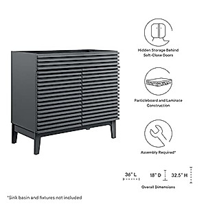 Modway Render 36" Bathroom Vanity Cabinet in Gray - Sink Basin Not Included