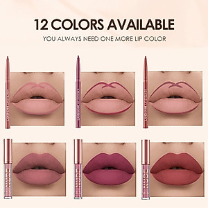 SUMEITANG 12Pcs Lip Liner and Lipstick Makeup Set, 6 Matte Nude Liquid Lip Stick With 6 Matching Smooth Lipliner pencil, All in One Waterproof Long Lasting Lipgloss, Girls&Women Lips Makeup Gift Set