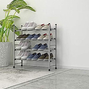 TZAMLI 4-Tier Free Standing Shoe Rack Metal Iron of Expandable and Adjustable Shoes Organizer, Stackable Shoe Shelf for Entryway Doorway, 24.41" x 8.66" x 25.98" (Silver Gray, 4-Tier)