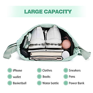BAVELOE Drawstring Backpack with Wet Pocket Gym Backpack Water-Resistant Cinch String Bag Beach Swim for Women Men（Mint Green）
