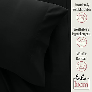lalaLOOM Full Bed Sheet Set, Soft Microfiber Hotel Luxury Bedding, Extra Deep Pocket, 4 Piece Sheets and Pillowcase Sets, Breathable Wrinkle, Fade Resistant, Easy Care Machine Washable Linen, Black