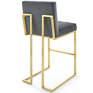 Modway Privy Gold Stainless Steel Performance Velvet Bar Stool Set of 2 in Gold Charcoal