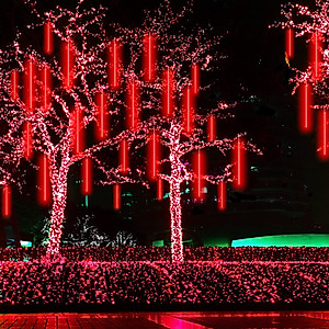 LED Falling Rain Light 30cm 8 Tubes 240 LED High Brightness Lcicle Cascading Icicle String Light for Christmas New Year Night Lighting Garden Tree Home Decor, Red