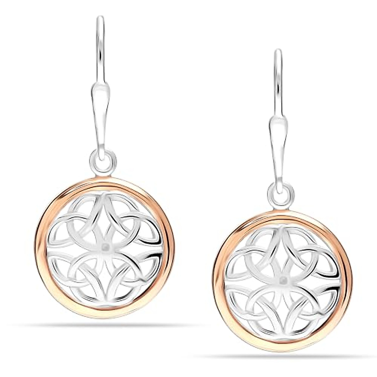 LeCalla 925 Sterling Silver Celtic Knot Earrings | Two-Tone Jewelry | Lightweight Celtic-Knot Leverback Drop Dangle Earring for Women