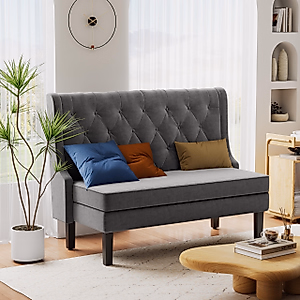 Andeworld Modern Loveseat Settee Button Tufted Sofa Couch Upholstered Banquette Dining Bench Living Room Funiture,Grey