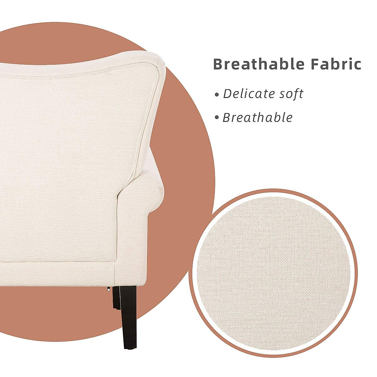 YOLENY Modern Accent Chair,High Back Armchair,Upholstered Fabric Button Single Sofa with Wooden Legs for Living Room,Bedroom,Club,Beige