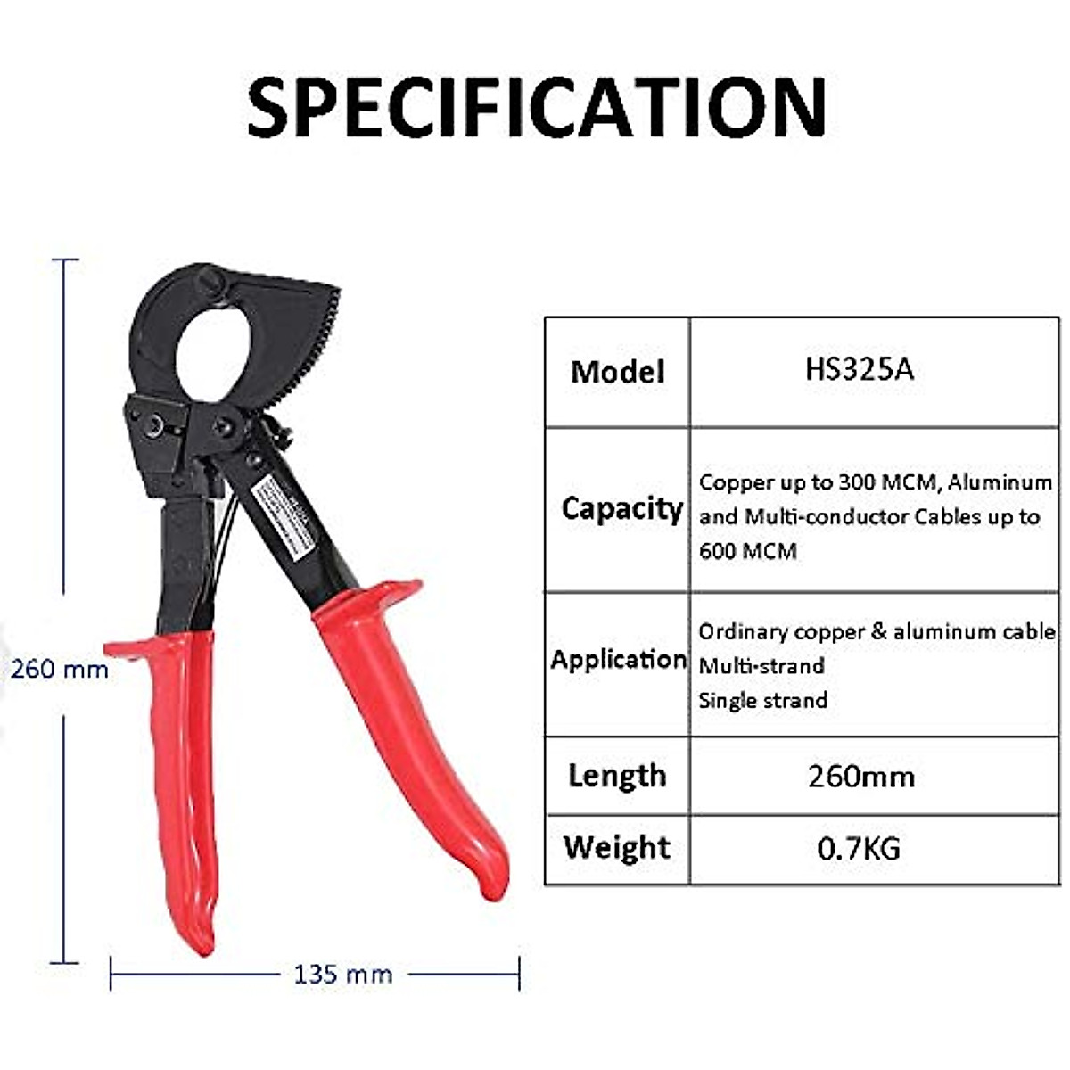 Cable Cutter,Heavy Duty Aluminum Copper Ratchet Cable Cutter, (240mm²)