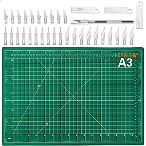 Audab 18" x 12" Self-Healing Cutting Mat and Craft Knife kit with 30Pcs Hobby Blades Art Knife for Craft, Sewing, Fabric, Quilting, Scrapbooking Project