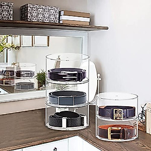 Acrylic Belt Organizer for Closet - 5 Compartments Transparent Storage Holder | Display Case for Makeup, Jewelry, Watches, Bow Tie, & Bracelets | Multipurpose Clear Containers & Versatile Design