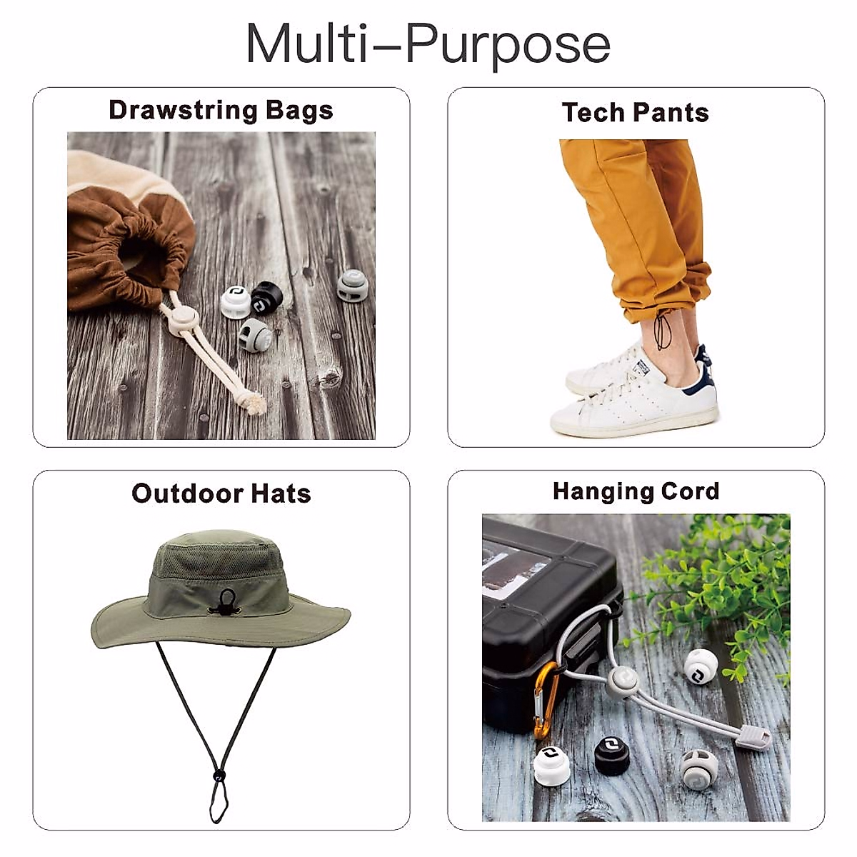 Heavy Duty Cord Locks - Double Hole Drawstring Stopper Fastener for No Tie Shoelaces and More