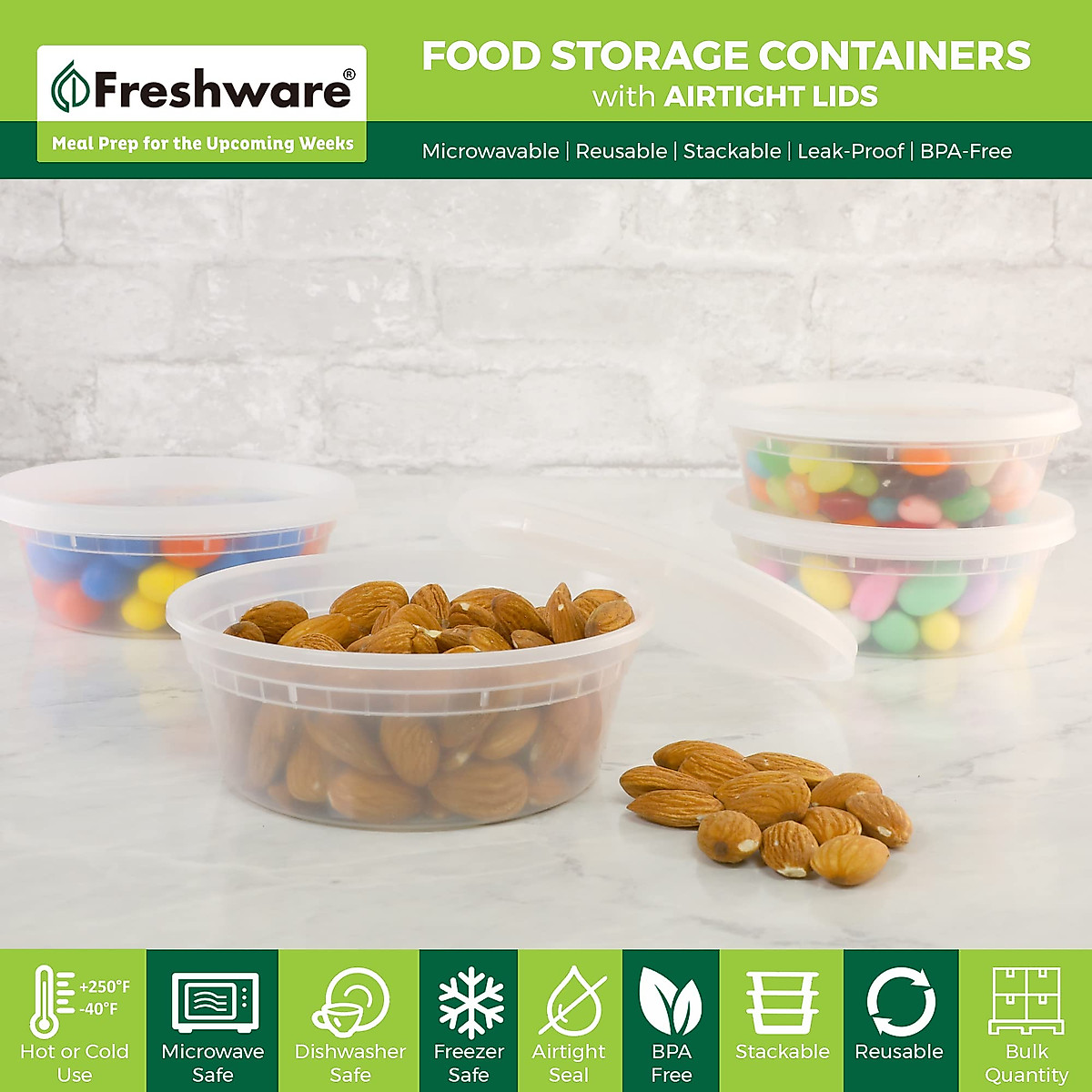 Freshware Food Storage Containers [240 Set] 8 oz Plastic Deli Containers with Lids, Slime, Soup, Meal Prep Containers | BPA Free | Stackable | Leakproof | Microwave/Dishwasher/Freezer Safe
