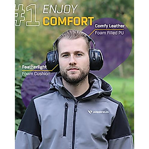 Vanderfields Ear Protection Earmuffs - Shooting Ear Muffs for Noise Cancelling - Passive Reduction for Safety Hearing - Adult Headphones for Lawn Mowing, DIY, Construction, Woodworking -Midnight Black