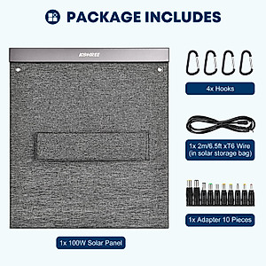 Kohree 100W Portable Solar Panel Waterproof, Foldable Monocrystalline Solar Panel Power Charger System Kit for RV Camping Outdoor Boat Emergency Backup Power Station, with USB/PD/DC Outputs 18V