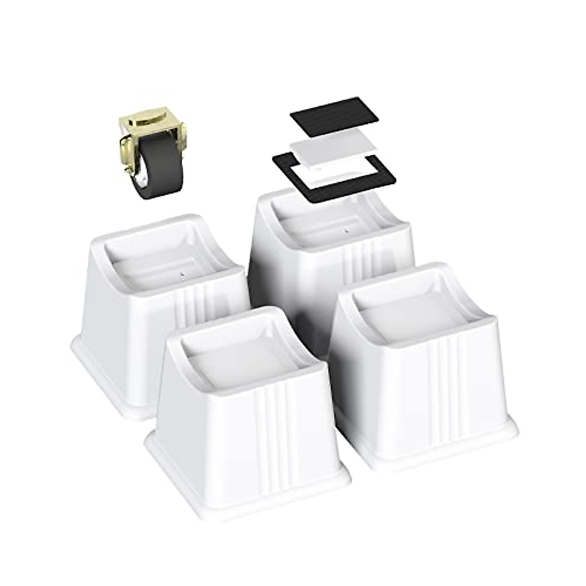 ZTON Bed Furniture Risers Elevation in Height 3" Heavy Duty Risers for Both Posts and Wheels of Furniture Sofa Bed Couch Chair Table,Support up to 2000 lbs.(4 Pack,White)¡­