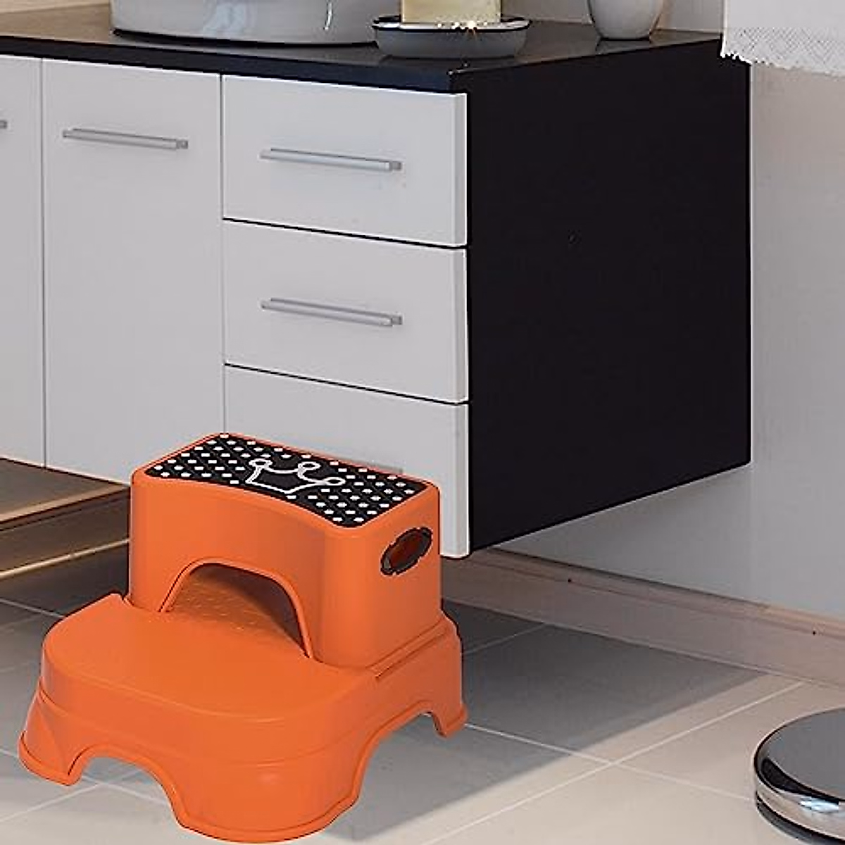 FAKEME Double up Toddlers Step Stool Step Stool for Potty Detachable Wide 2 Step Stool for Kids Bedside Step Stool for Living Rooms, Orange
