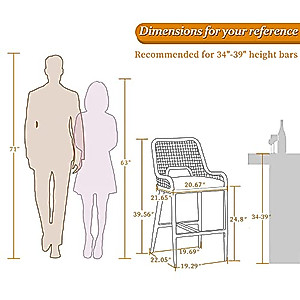 PURPLE LEAF Outdoor Counter Height Bar Stool Chair Set of 2 Modern Bar Stool Chairs Patio Metal Stools with Backrest and Arm, Cushions Included