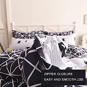2 pcs Duvet Cover for Kids Boys Girls, 100% Microfiber Twin Duvet Cover, Black White Printed Pattern Ultra Soft Duvet Cover Set, Quilt Cover for Teens with Comforter Cover (no Comforter)