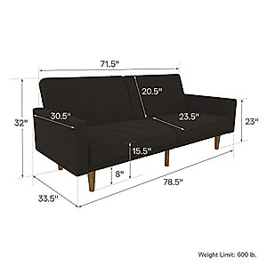 Mid Century Modern Luxury Sofa Bed Sleeper with Stylish Linen Upholstery (Black)