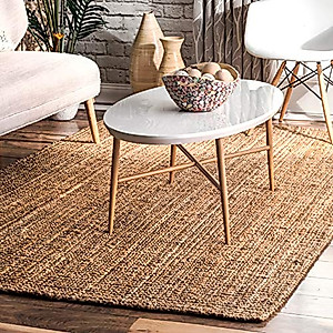 nuLOOM Ashli Handwoven Solid Jute Area Rug, 6' Square, Natural