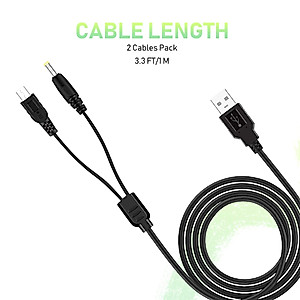 2 Pack PSP Charger Cable, Portable USB PSP Power Cord & Data Cable for Sony PSP 1000 2000 3000, Charging Cord 2-in-1