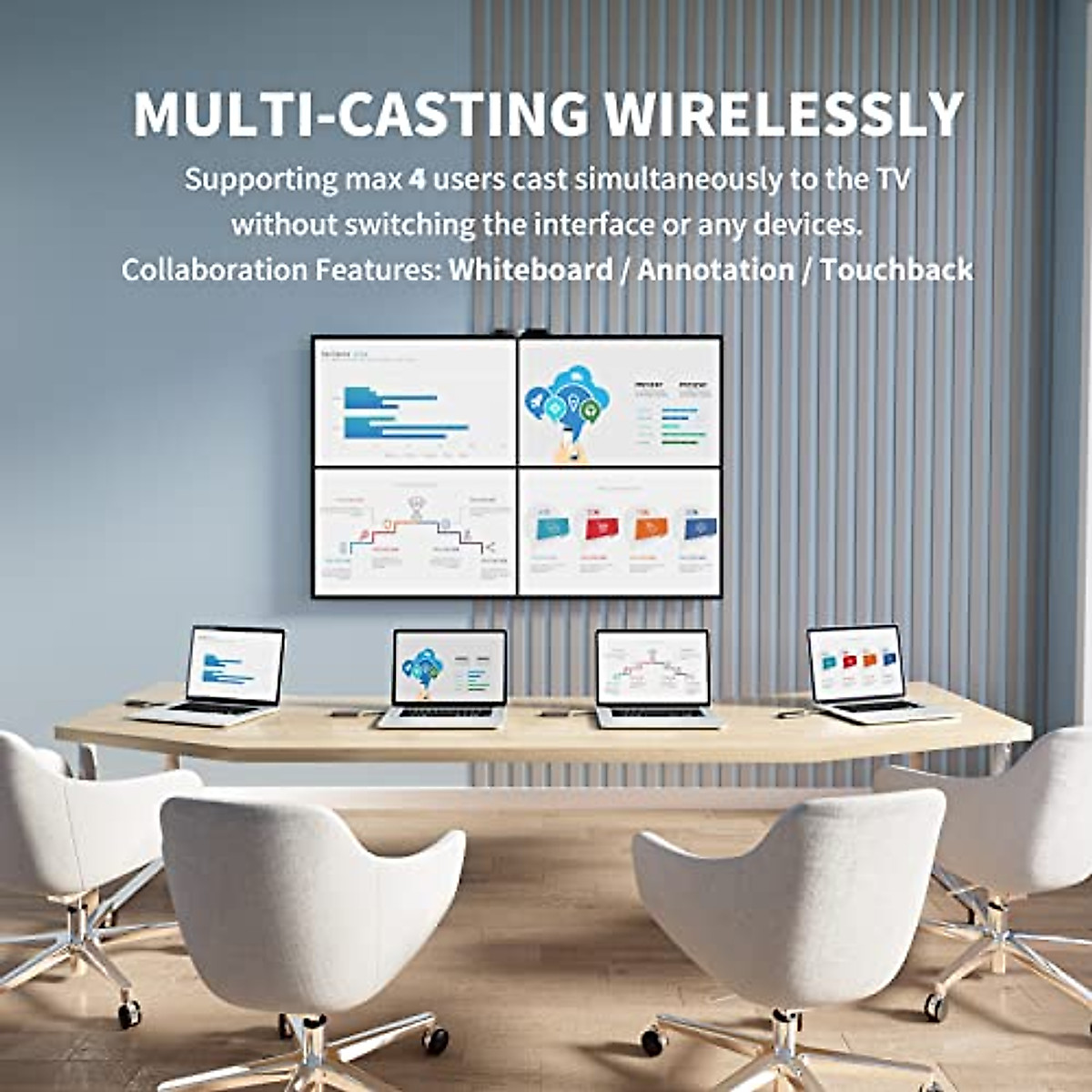 Yealink RoomCast 4-Screen Sharing Wireless Presentation System HDMI Transmitter and Receiver 4K Plug & Play, Miracast Airplay Google Cast WPP30 4-Way Collaboration with Yealink A20 A30, no App Needed