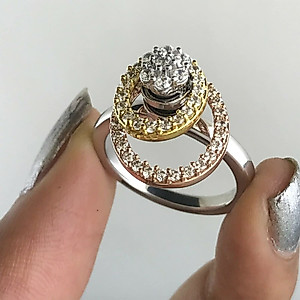 HALO JEWELERS Collection Three Tone Spinner Ring, 14k Gold Round Cut White Diamond Open Circle Spinning Motion Ring Engagement Wedding | H-I Color, I1-I2 Clarity, 0.65 Cttw Size-7 (HJ-RG11335-14k-7)