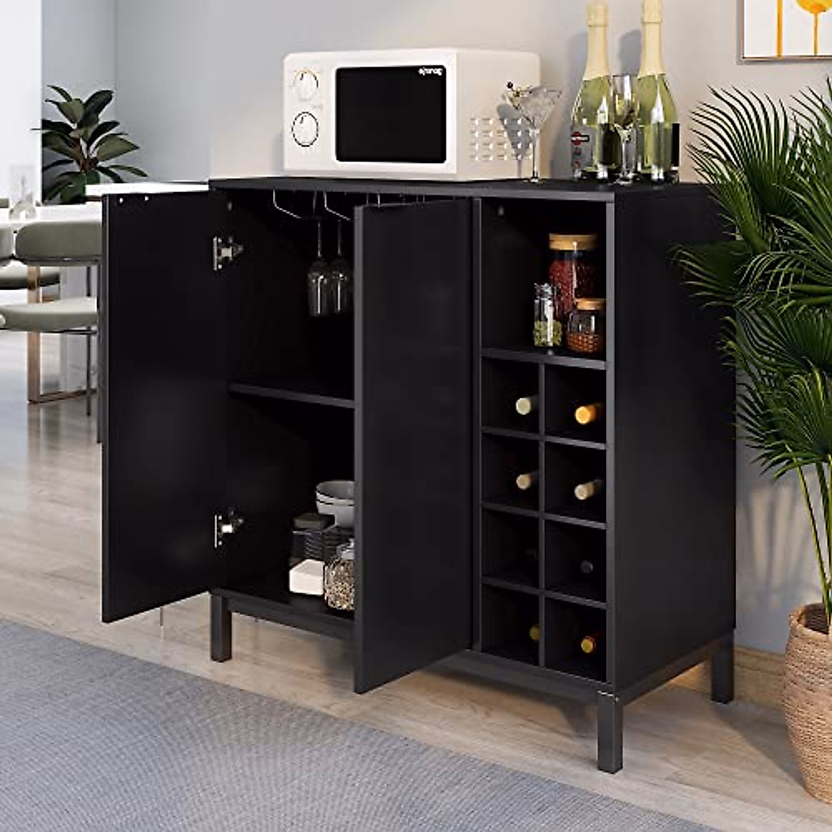 LUMISOL Kitchen Sideboard Buffet for Storage with Door and Wine Cabinet Wood Sideboard Bar Cabinet for Living Room Dining Room Buffet Server Cupboard Wine Cabinet with Storage