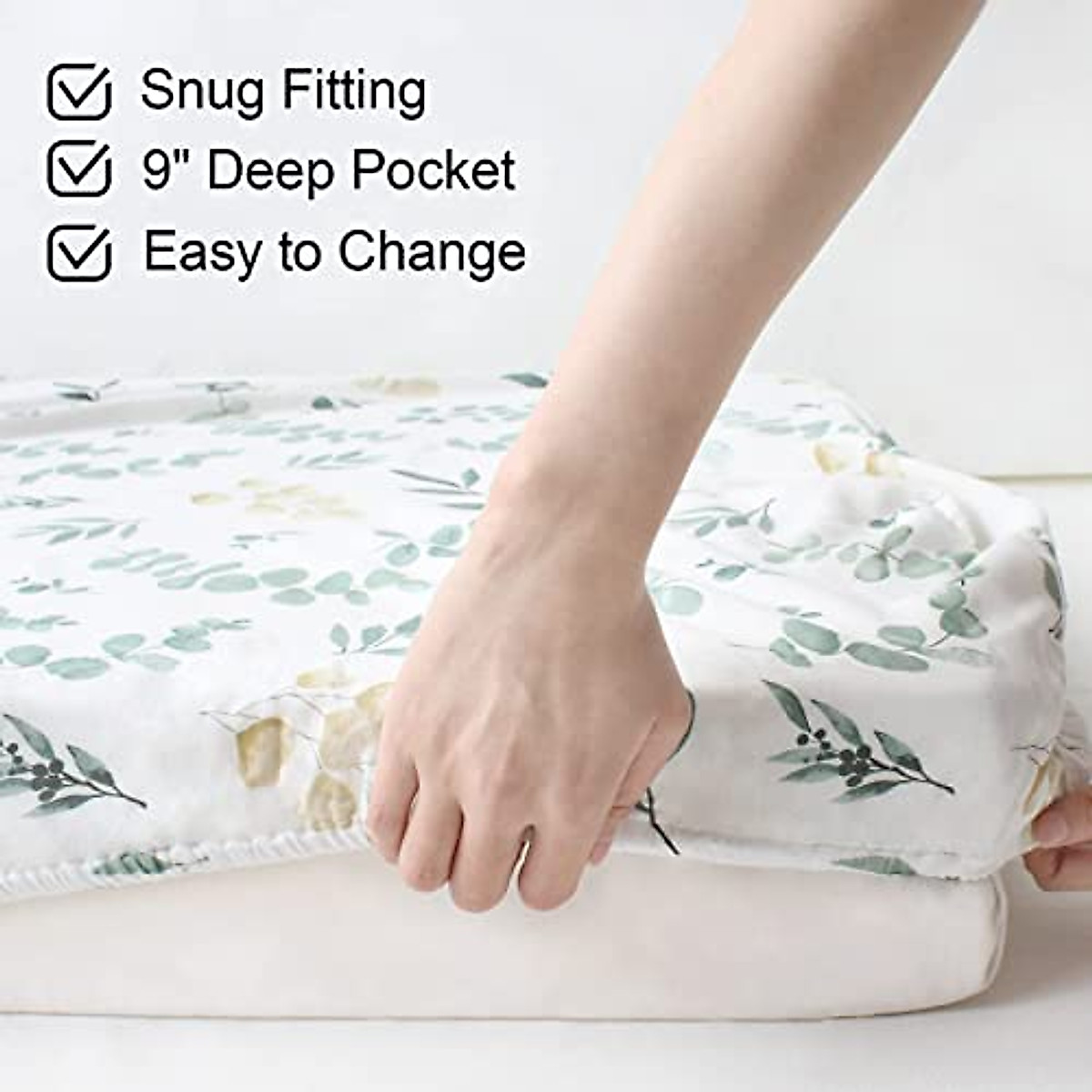 LifeTree Crib Sheets for Baby Boys Girls - Muslin Fitted Crib Sheets Neutral Toddler Bed Sheet Fits Standard Crib and Toddler Mattresses, Soft Bamboo Cotton Blend, Eucalyptus Pattern, 28" x 52" x 9"