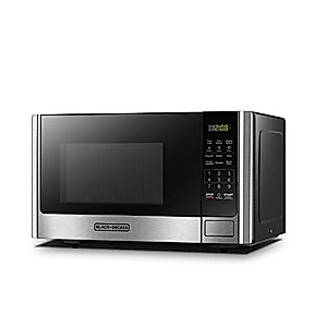 BLACK+DECKER Digital Microwave Oven with Turntable Push-Button Door, Child Safety Lock, Stainless Steel, 0.9 Cu Ft