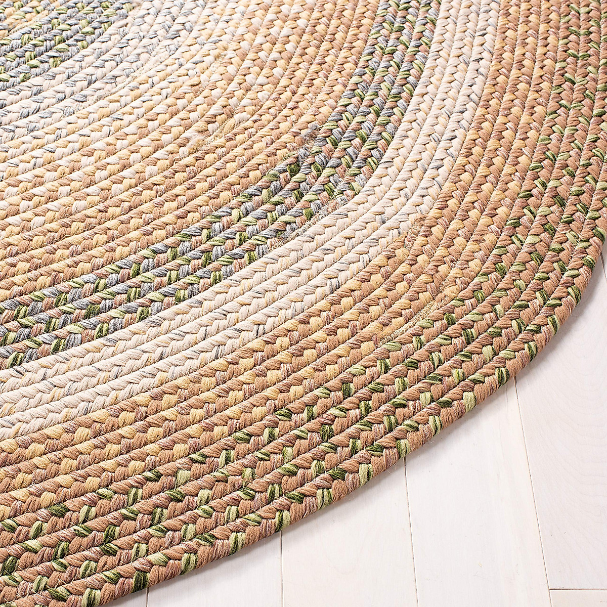 SAFAVIEH Braided Collection 4' x 6' Oval Tan / Multi BRD314A Handmade Country Cottage Reversible Area Rug