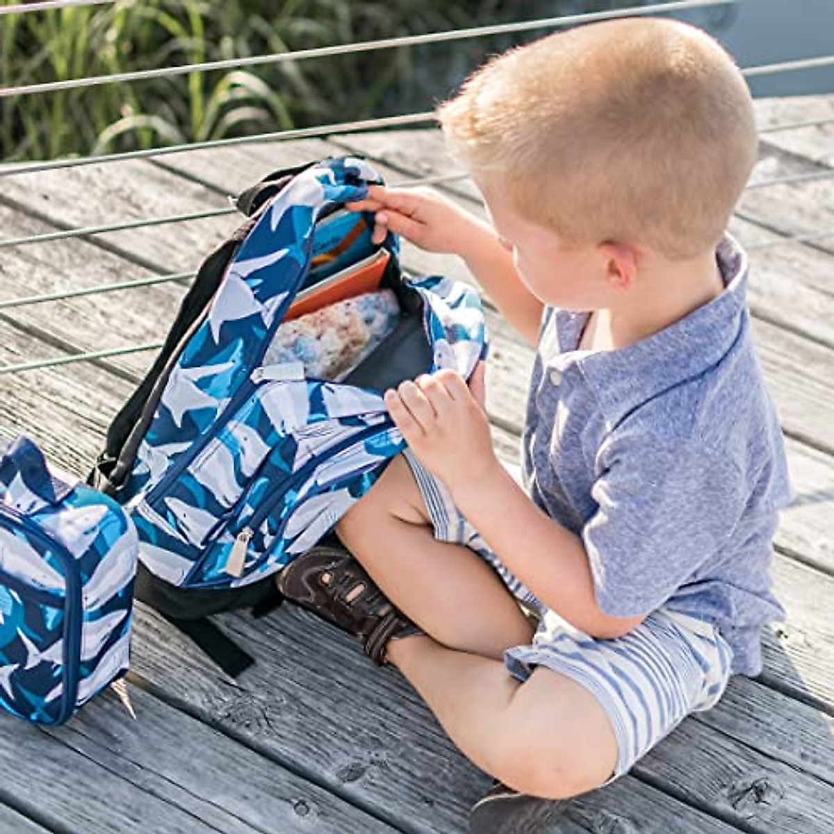 Wildkin 15-Inch Kids Backpack for Boys & Girls, Perfect for Early Elementary Daycare School Travel, Features Padded Back & Adjustable Strap (Sharks)