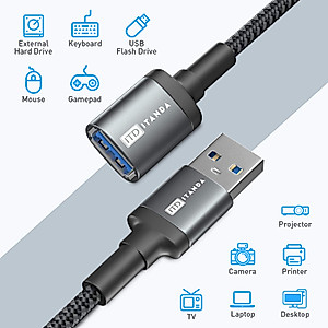 ITD ITANDA USB Extension Cable 6FT USB 3.0 Extension Cord A Male to A Female Nylon Braided Material for Playstation, Xbox, Keyboard, Mouse, USB Flash Drive, Printer, Camera and More (6FT, Grey)