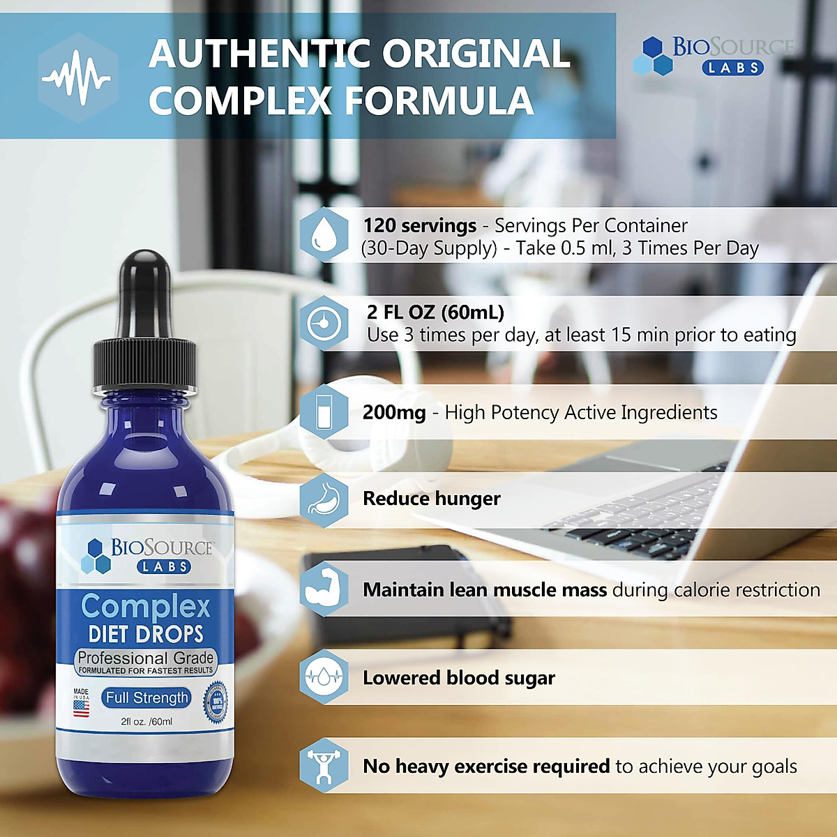 BioSource Labs Complex Diet Drops – Best Natural Weight Management Drops for Men and Women (1 Bottle, 2 fl oz) - 30 Day Supply