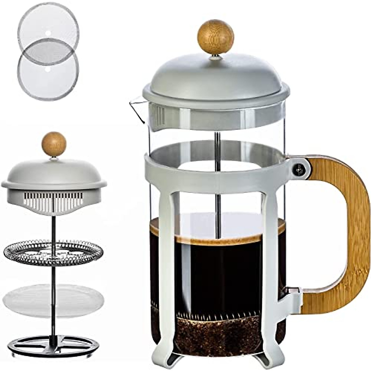 PARACITY French Press Coffee/Tea Maker 34 OZ with 2 Replaceable Filter, Camping Large Coffee/Tea Press of bamboo handle and Heat Resistant Glass, Cold Brew French Press