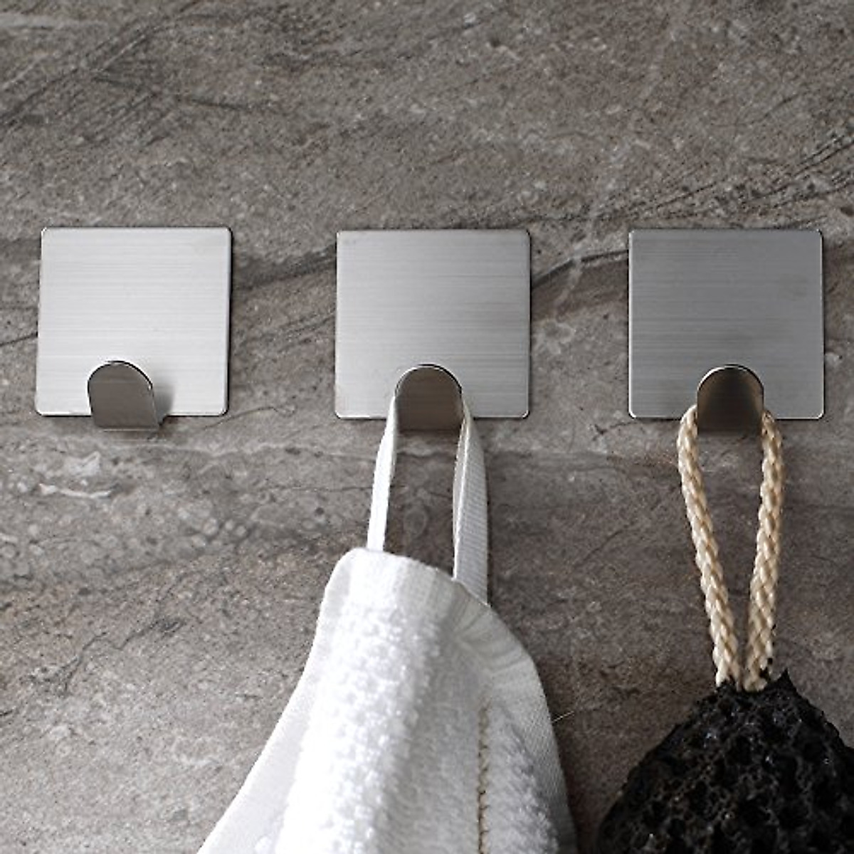 FOTYRIG Heavy Duty Adhesive Hooks Stick on Hooks Stainless Steel Waterproof Wall Hooks Hangers for Hanging Robe, Coat, Towel, Keys, Bags, Lights, Calendars -Home Kitchen Bathroom 4-Pack