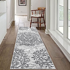 HEBE Vintage Runner Rug 2x6 Ft Non Slip Distressed Medallion Area Rugs Washable Boho Floor Carpet Runner for Hallways Entryway Laundry Room Kitchen Bathroom