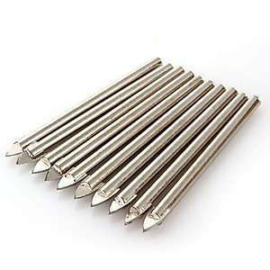 10Pcs 6mm Carbide Alloy Spear Head Drill Bit Tile Glass Ceramic Mirror Drill Bit U-Shaped Groove Desigh Tungsten Carbide Drill Bit Set Triangle Spear Point Head Glass Hex-Shank Drill Bits