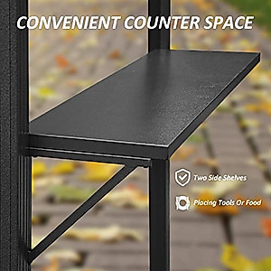 Domi Grill Gazebo 8' × 6', Outdoor Aluminum Frame BBQ Gazebo with Shelves Serving Tables and Hooks, Permanent Double Roof Gazebos for Patio Lawn Deck Garden (Dark Grey)