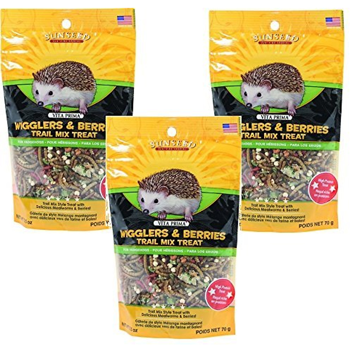 Sunseed Vita Prima Hedgehog Treat-Wigglers & Berries 2.5 Ounce (Pack of 3)