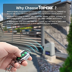 TOPENS M12 Remote Control 4-Button Transmitter for Automatic Swing Sliding Gate Opener 2-Pack Wireless Transmitter Key Fobs Security Gate Controller with Keychain