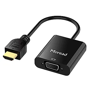 Moread HDMI to VGA with Audio, Gold-Plated Active HDMI to VGA Adapter (Male to Female) with Micro USB Power Cable & 3.5mm Audio Cable for PS4, MacBook Pro, Mac Mini, Apple TV and More - Black