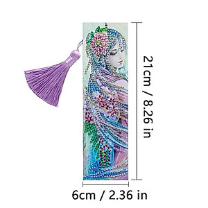 2 PCs 5D Diamond Bookmarks DIY Painting Bookmarks Beauty Looking Back Beaded Bookmarks with Tassels Leather Tassel Diamond Bookmark Gift