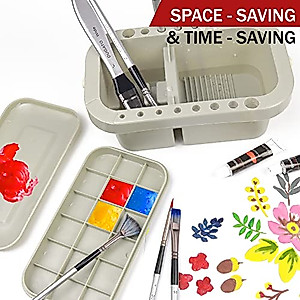 DUGATO Paint Brush Cleaner Washer, Multifunction Painting Brush Basin Holder and Organizer width Tray Palette Lid & 2 Art Sponges for Acrylic, Watercolor, Oil, Gouache Painting