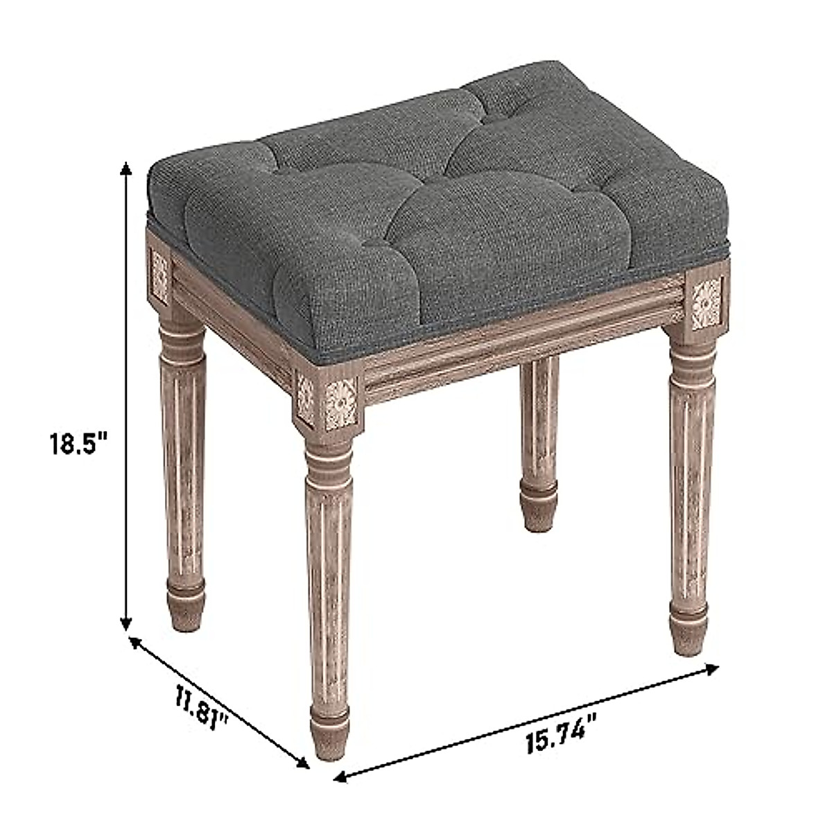 Yusong Vanity Stool Upholstered Bench Seat for Makeup Room, Vintage Small Bedroom Dining Bench with Tufted Fabric for Living Room, Piano Stool with Rustic Wood