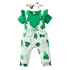 GRNSHTS Baby Girl Clothes 6-12 Months Saint Patricks Day Outfits One-Piece Snap Coverall Romper Newborn Photography Outfits(Green,6-12M)