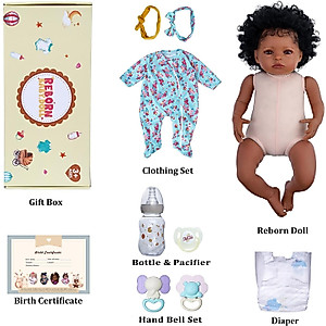 BABESIDE Lifelike Reborn Black Girl- 18-Inch Realistic Newborn Real Life Baby Dolls with Clothes and Toy Gift for Kids Age 3+